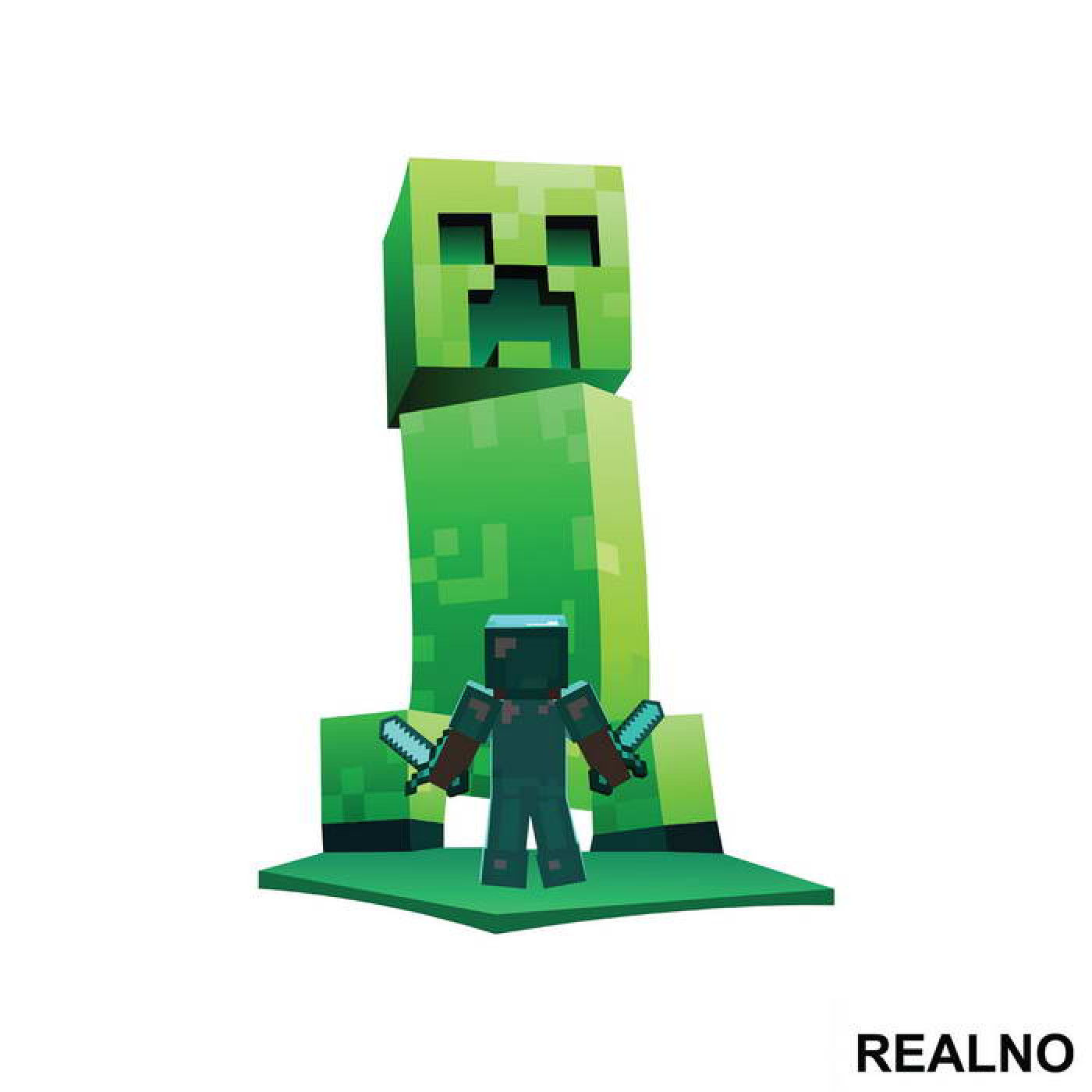 Steve Fighting A Giant Creeper - Minecraft - Nalepnica